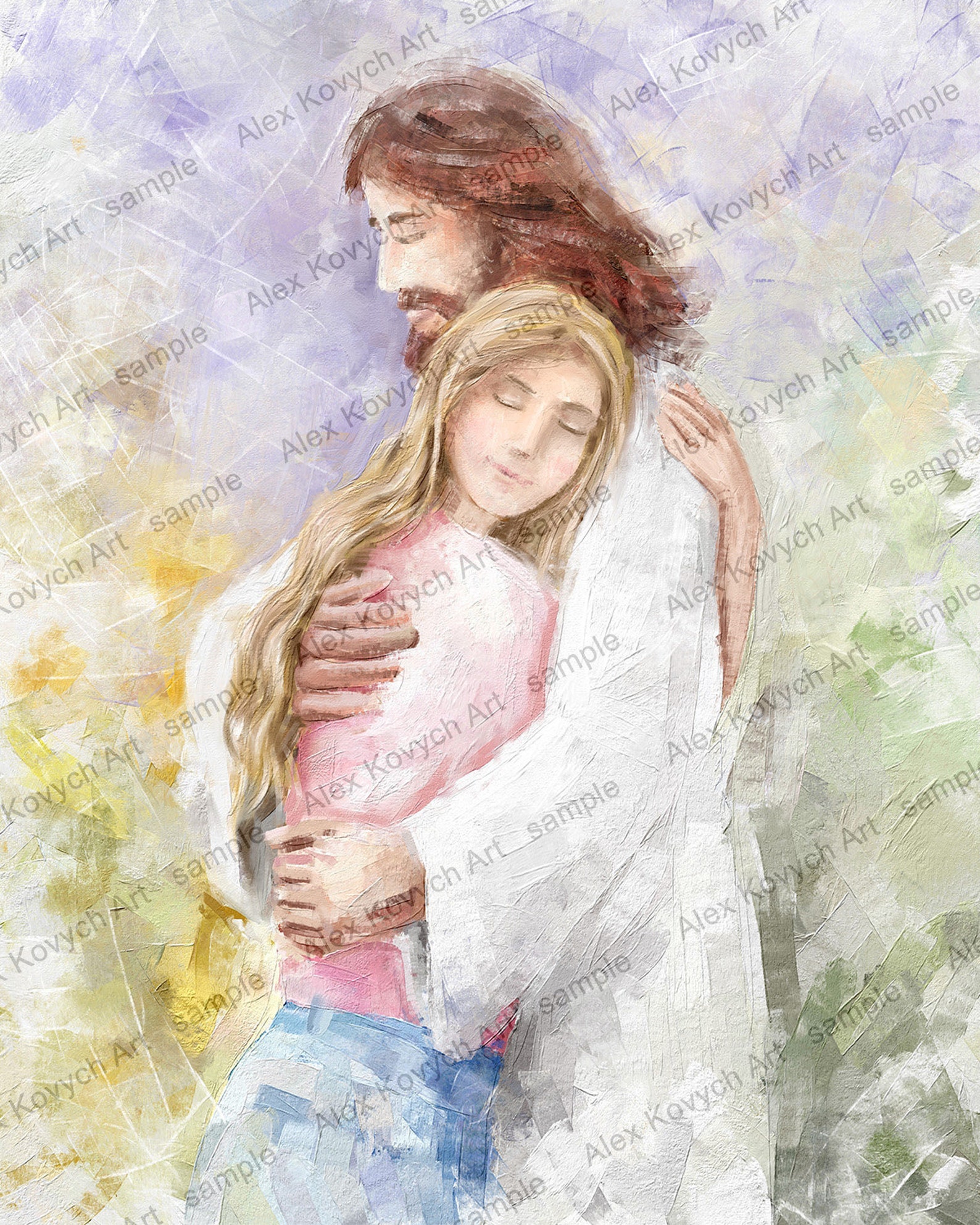 Jesus With A Girl Blonde Hair Girl Hugging Christ Jesus Etsy