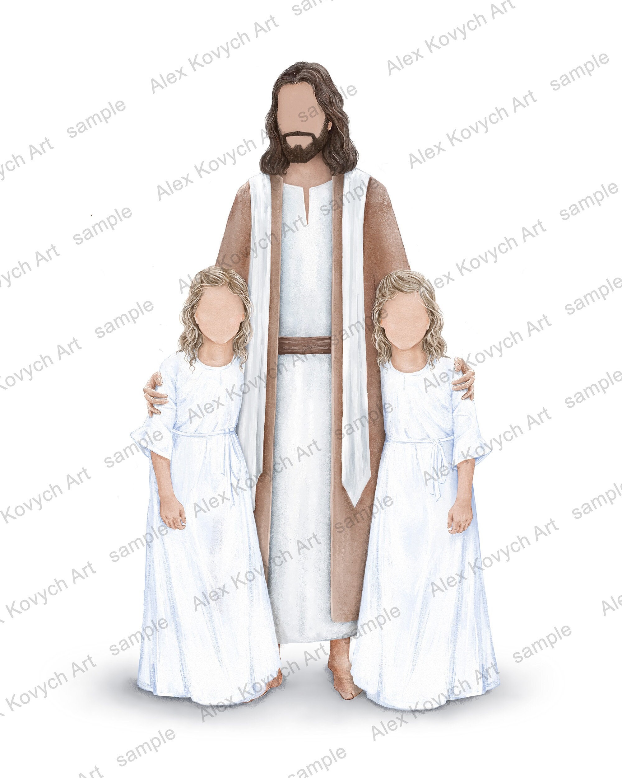 Digital Art With Jesus and the Twin Girls Walking With Jesus | Etsy