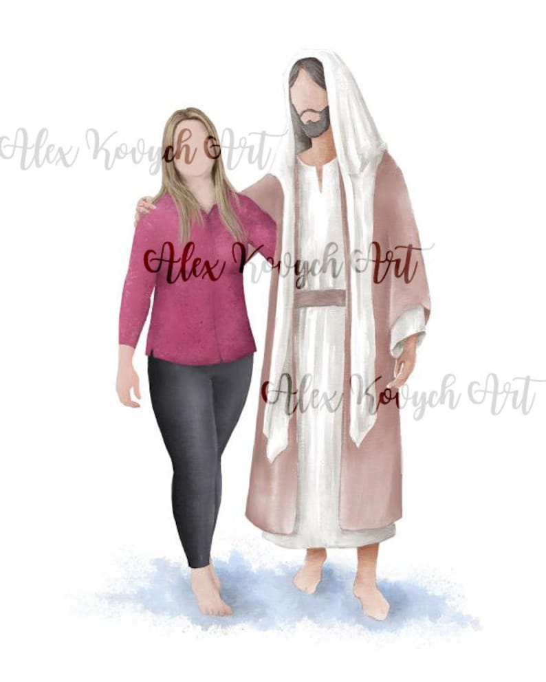 Custom Portrait With Jesus Personalized Faceless Watercolor Etsy