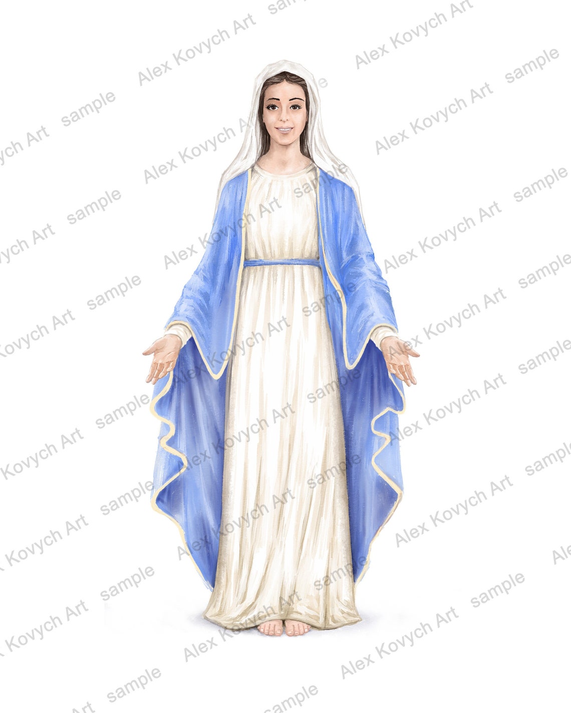 Virgin Mary Digital Download Mary Watercolor Art Catholic - Etsy