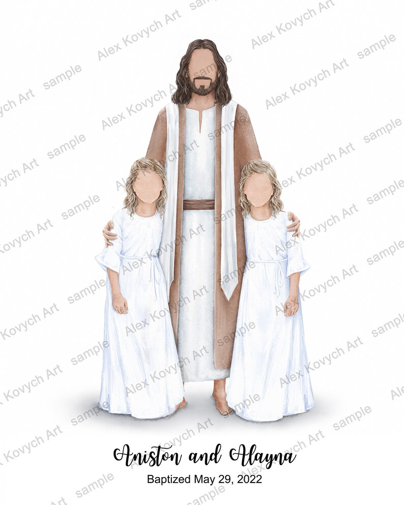 Digital Art With Jesus and the Twin Girls Walking With Jesus - Etsy