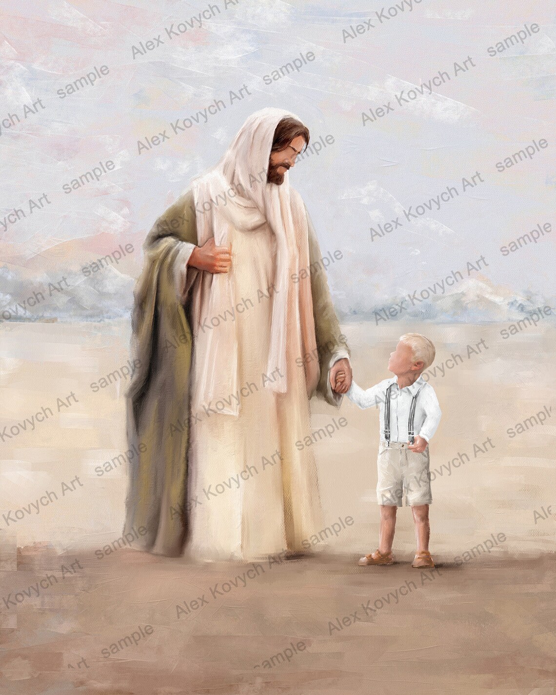 Baptism Portrait With Jesus and Boy blonde and Brown Christ - Etsy