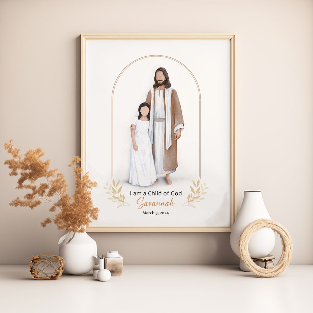 Lds Baptism Gift, Jesus Watercolor Painting With a Girl (BLACK Hair), I ...