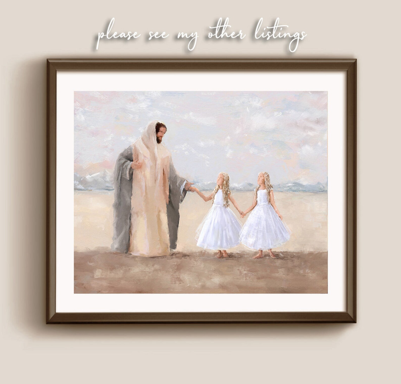 Digital Art With Jesus and the Twin Girls Walking With Jesus - Etsy
