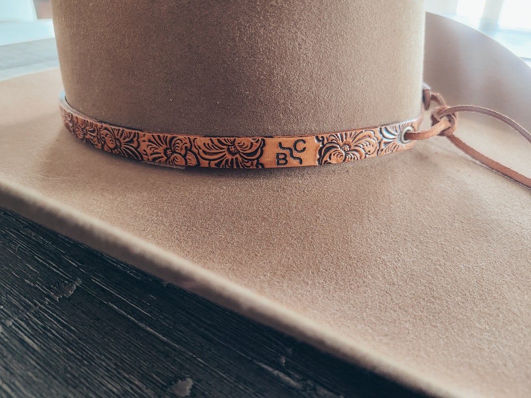 Personalized Tooled Leather Hat Band, Custom Western Floral Cowboy ...