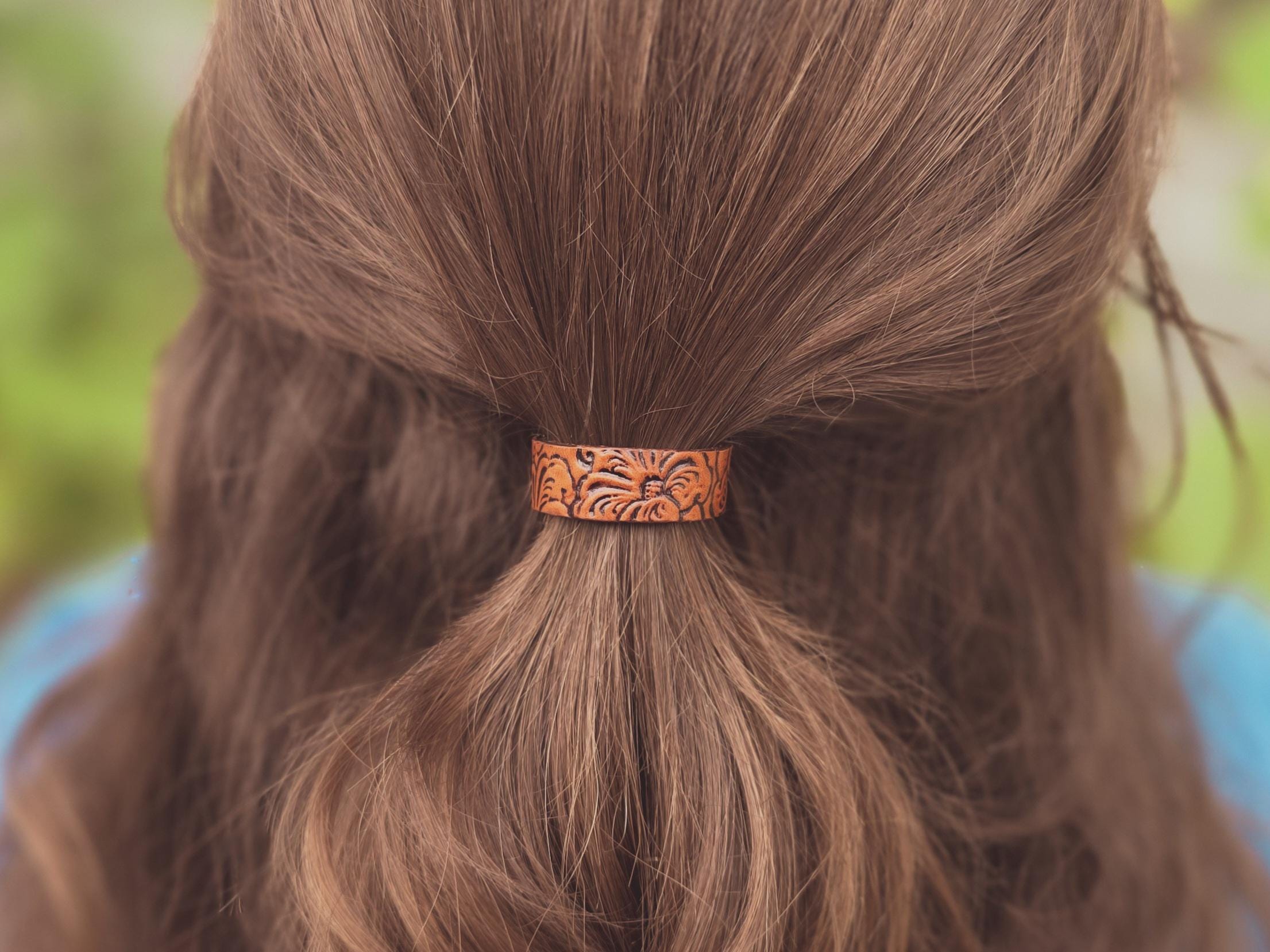 Tooled Leather Ponytail Cover: Western Hair Tie, Custom Length - Etsy