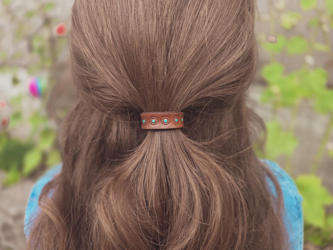 Tooled Leather Ponytail Cover: Western Hair Tie, Custom Length - Etsy