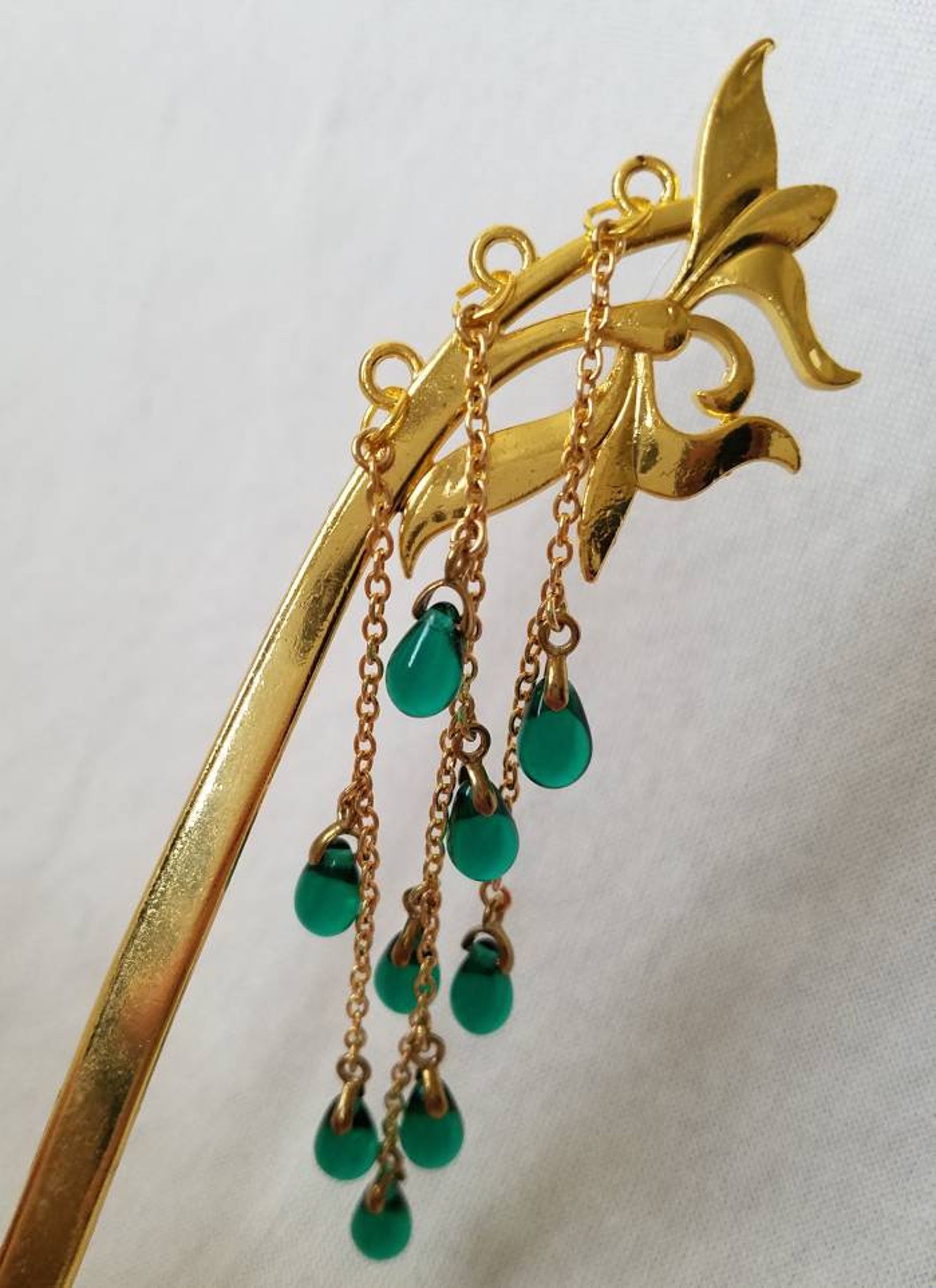 Emerald Crystal Teardrop Gilded Lotus Hair Pin - Etsy