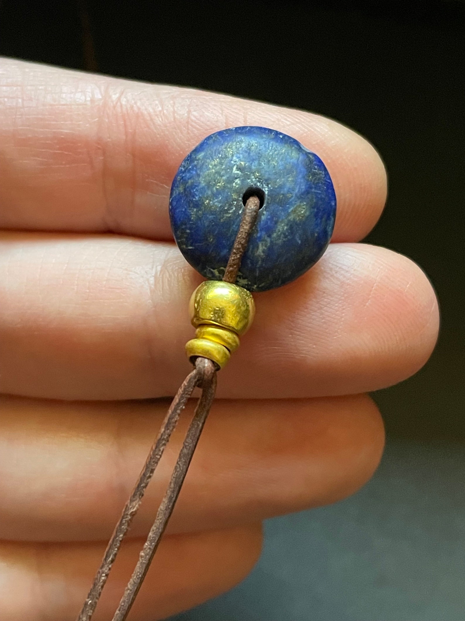 Rustic 18K Gold Necklace, Lapis Leather 18k Solid Gold, Genuine Lapis ...