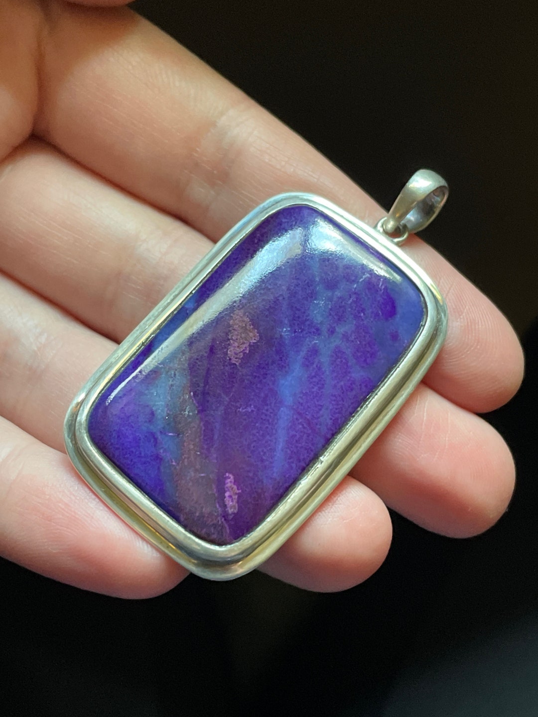 Large Genuine Sugilite Pendant - Rare Blue Richterite - Rectangular ...