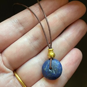 Rustic 18K Gold Necklace, Lapis Leather 18k Solid Gold, Genuine Lapis ...