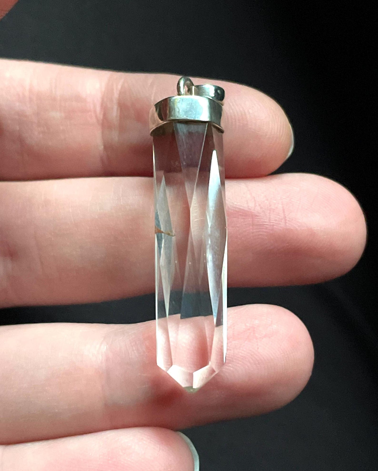 Natural Quartz Cap Pendant, Faceted Clear Crystal Obelisk, Handmade ...
