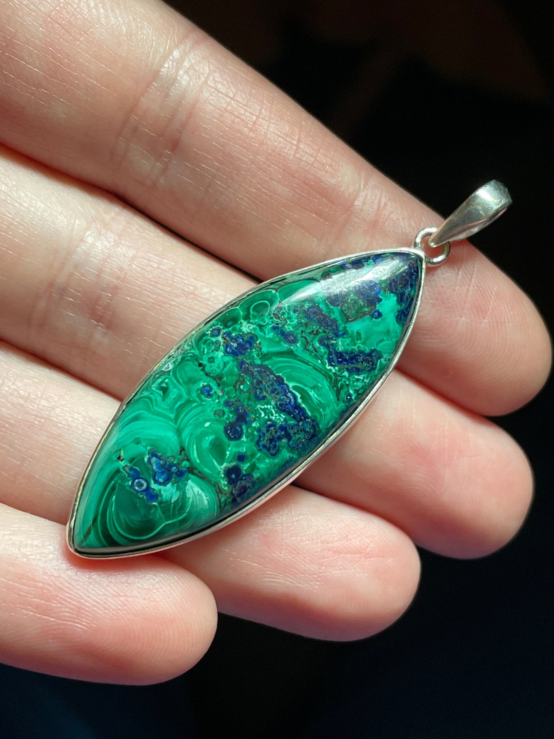 Planet Earth Malachite & Azurite Pendant - Swirling Natural Formations ...