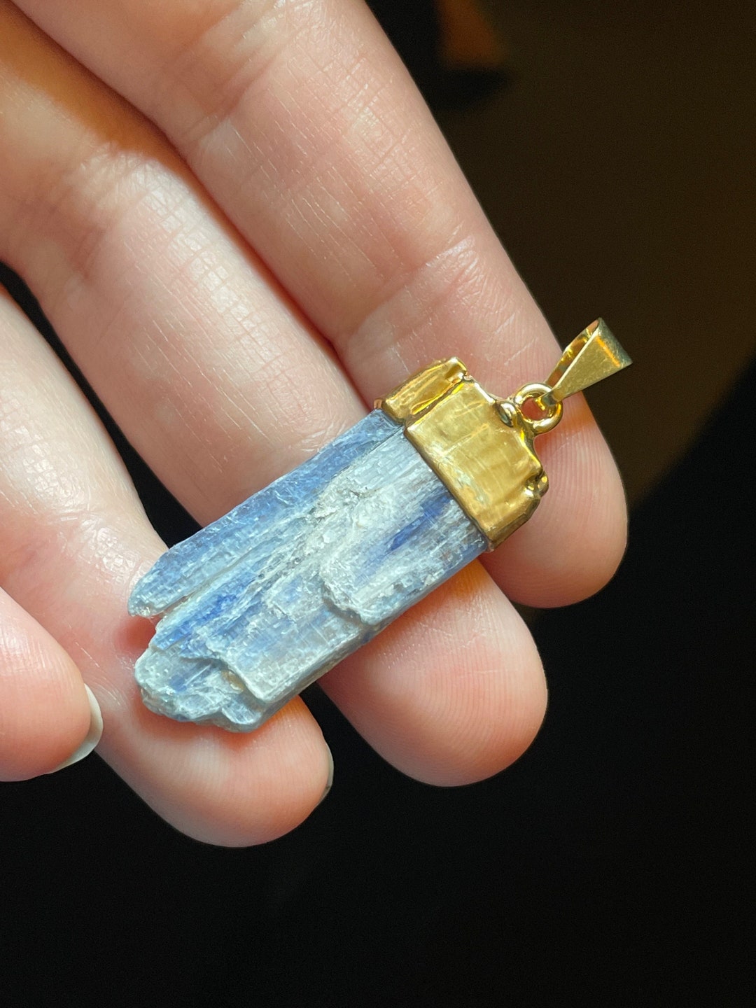 Rough Blue Kyanite Pendant – Gold Plated – Raw Kyanite Jewelry – Light ...