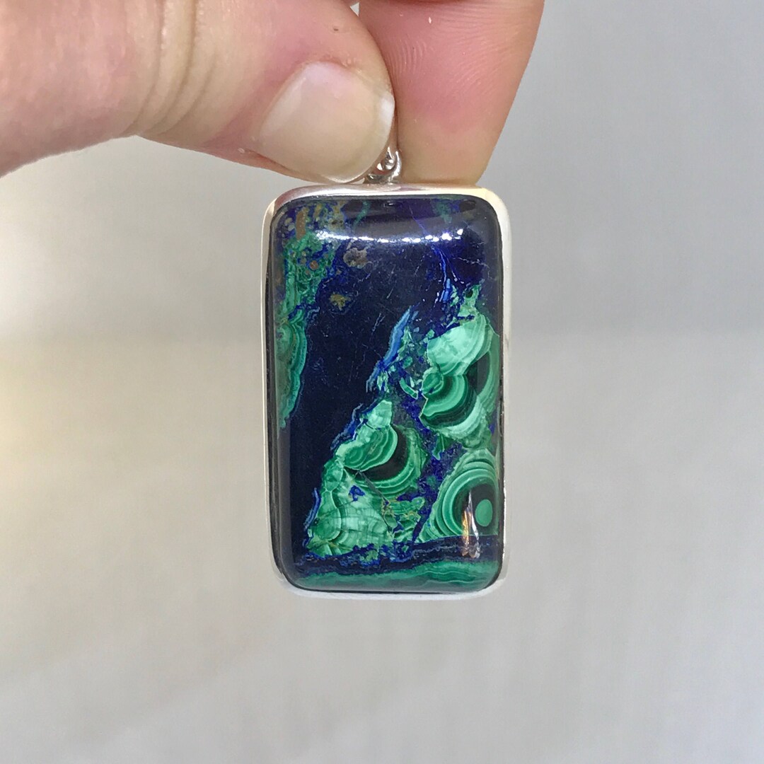 Azurite & Malachite Pendant - Sterling Silver - Azurite Necklace ...