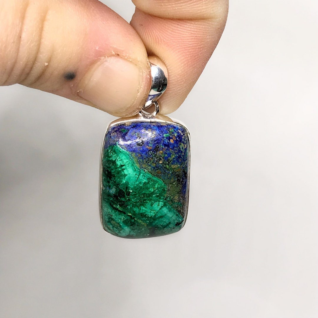 Azurite & Malachite Pendant - Sterling Silver - Azurite Necklace ...