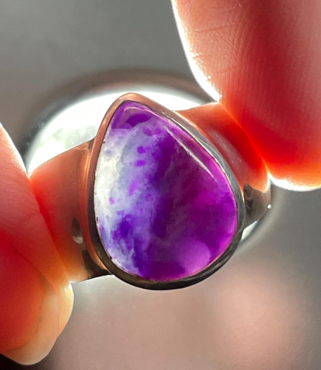 Natural Sugilite Teardrop Ring, Size 8 USA - Handmade With Solid ...
