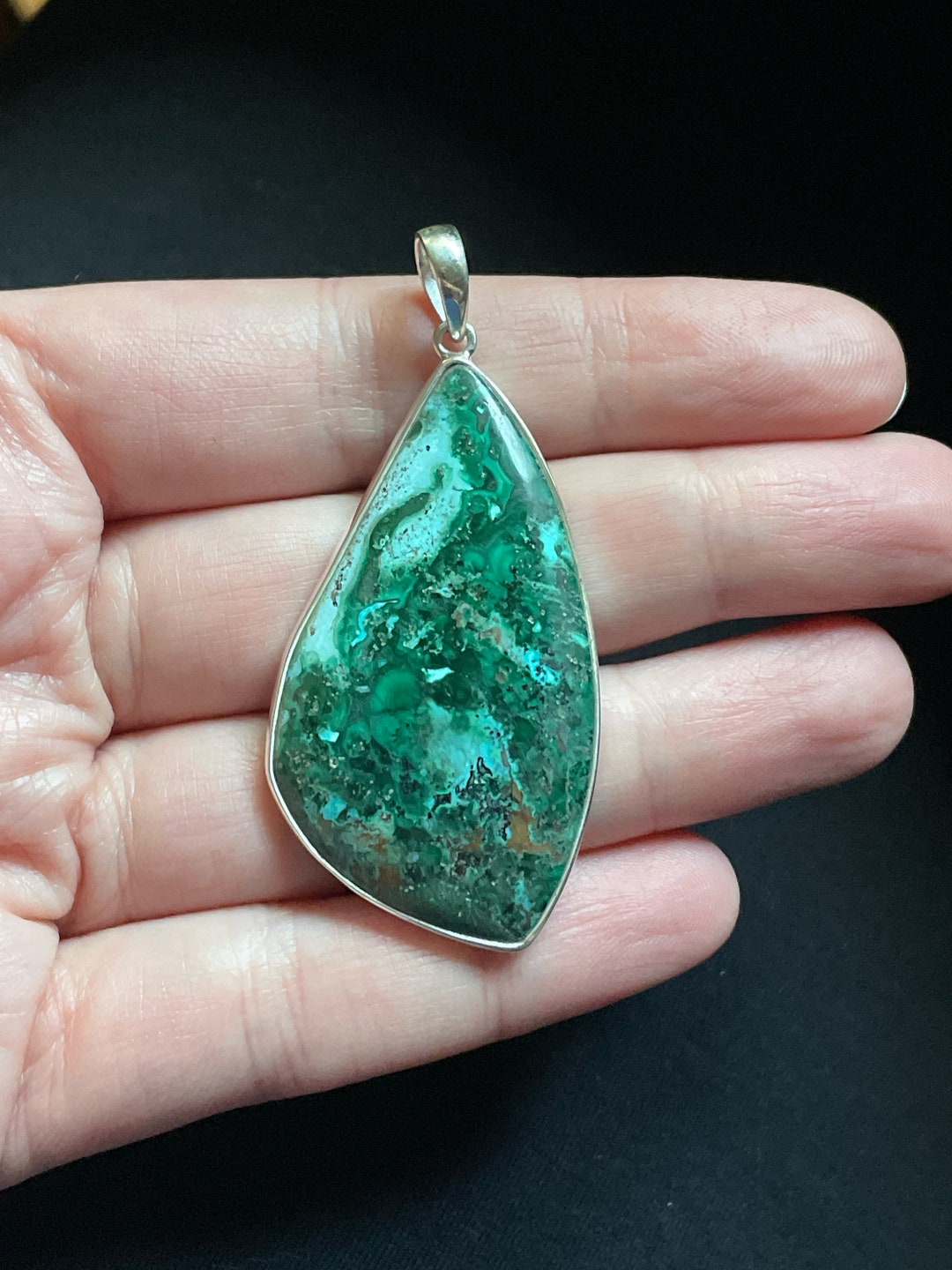 Rainforest Leaf Pendant - Genuine Chrysocolla Malachite - Rare Natural ...
