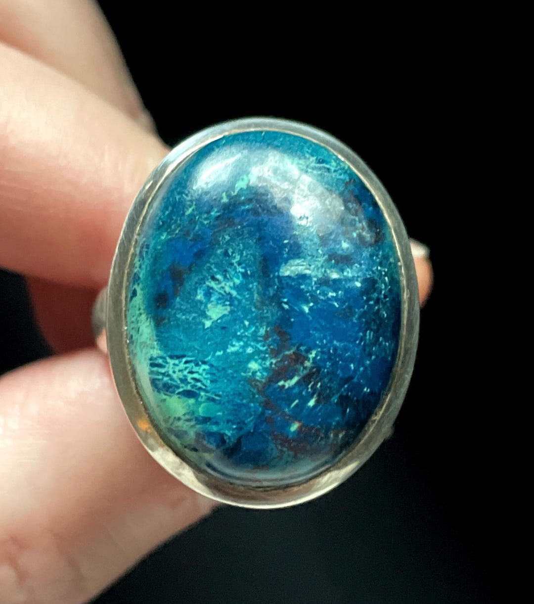 Natural Shattuckite & Chrysocolla Ring, Size 8.5 USA, Handmade With ...