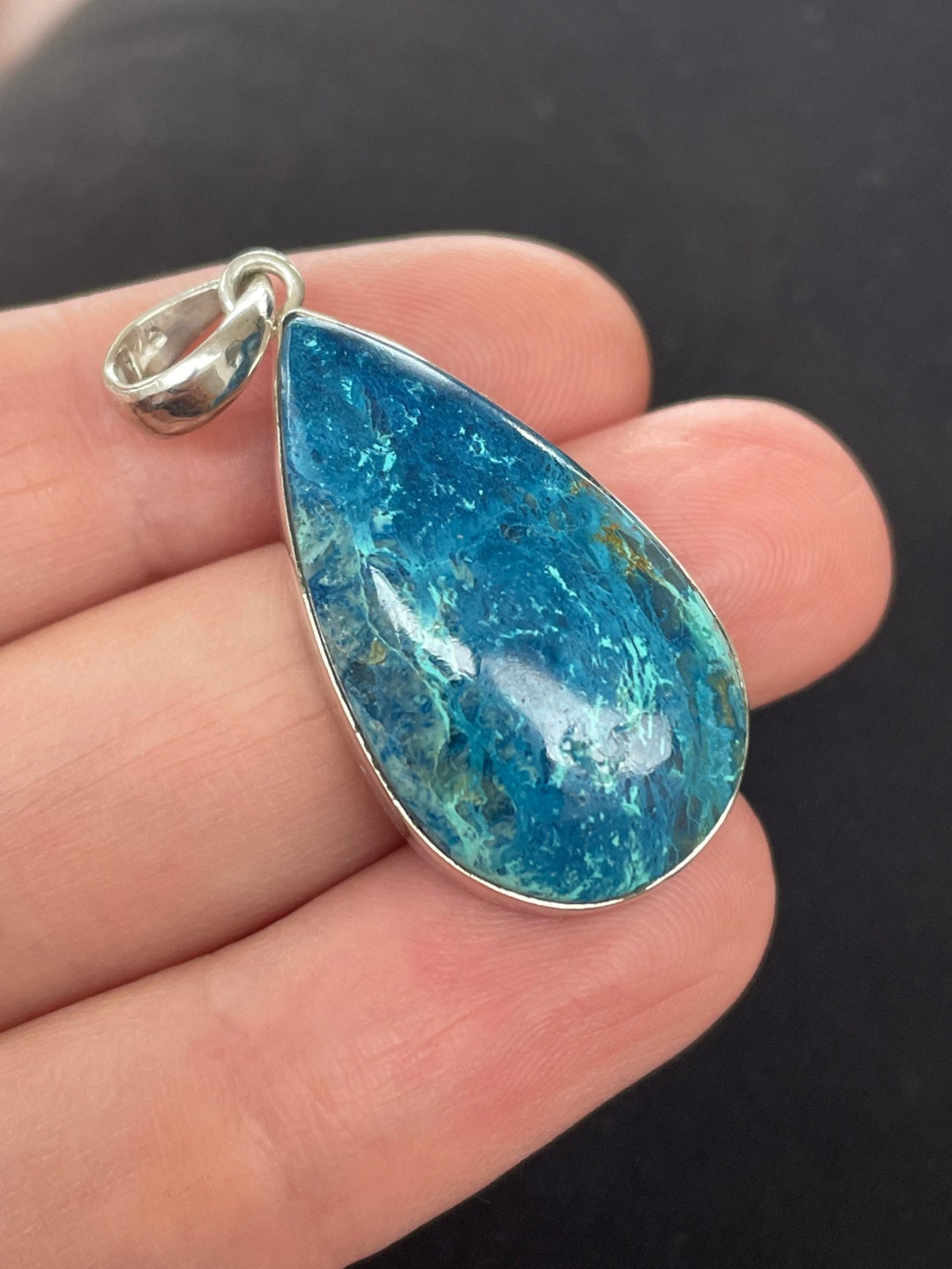 Bright Blue Chysocolla and Shattuckite Pendant - Pockets of Turquoise ...