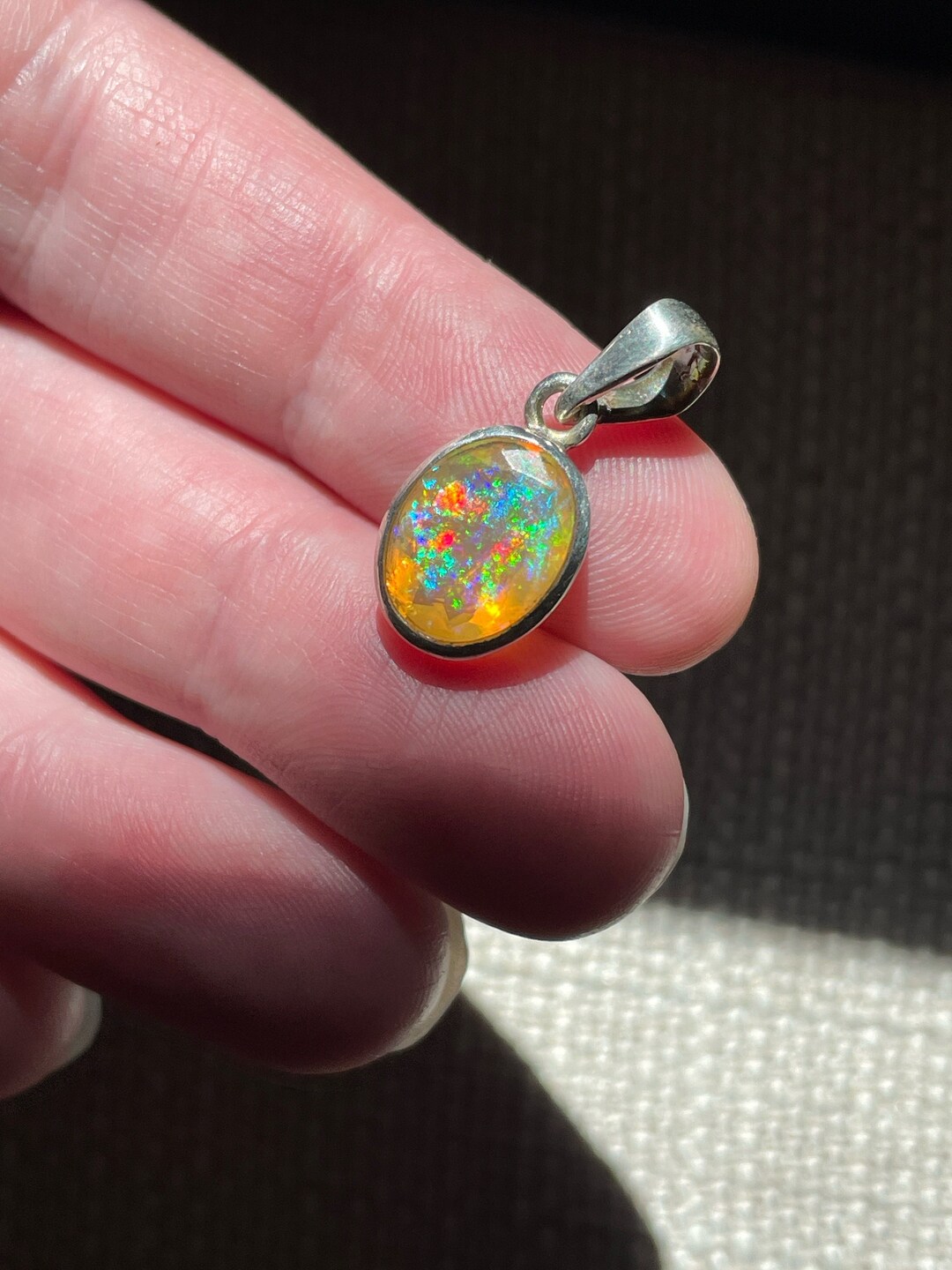 Faceted Fire Opal Oval Pendant - Bright! Rainbow Flash - Natural Fire ...