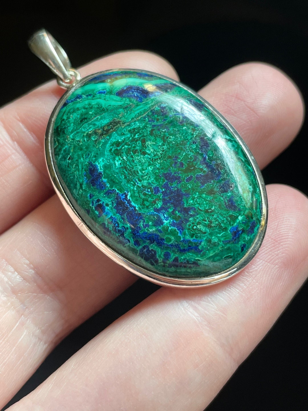 Rare Cat's Eye Malachite Azurite Pendant - Genuine High Grade Azurite ...