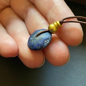 Rustic 18K Gold Necklace, Lapis Leather 18k Solid Gold, Genuine Lapis ...