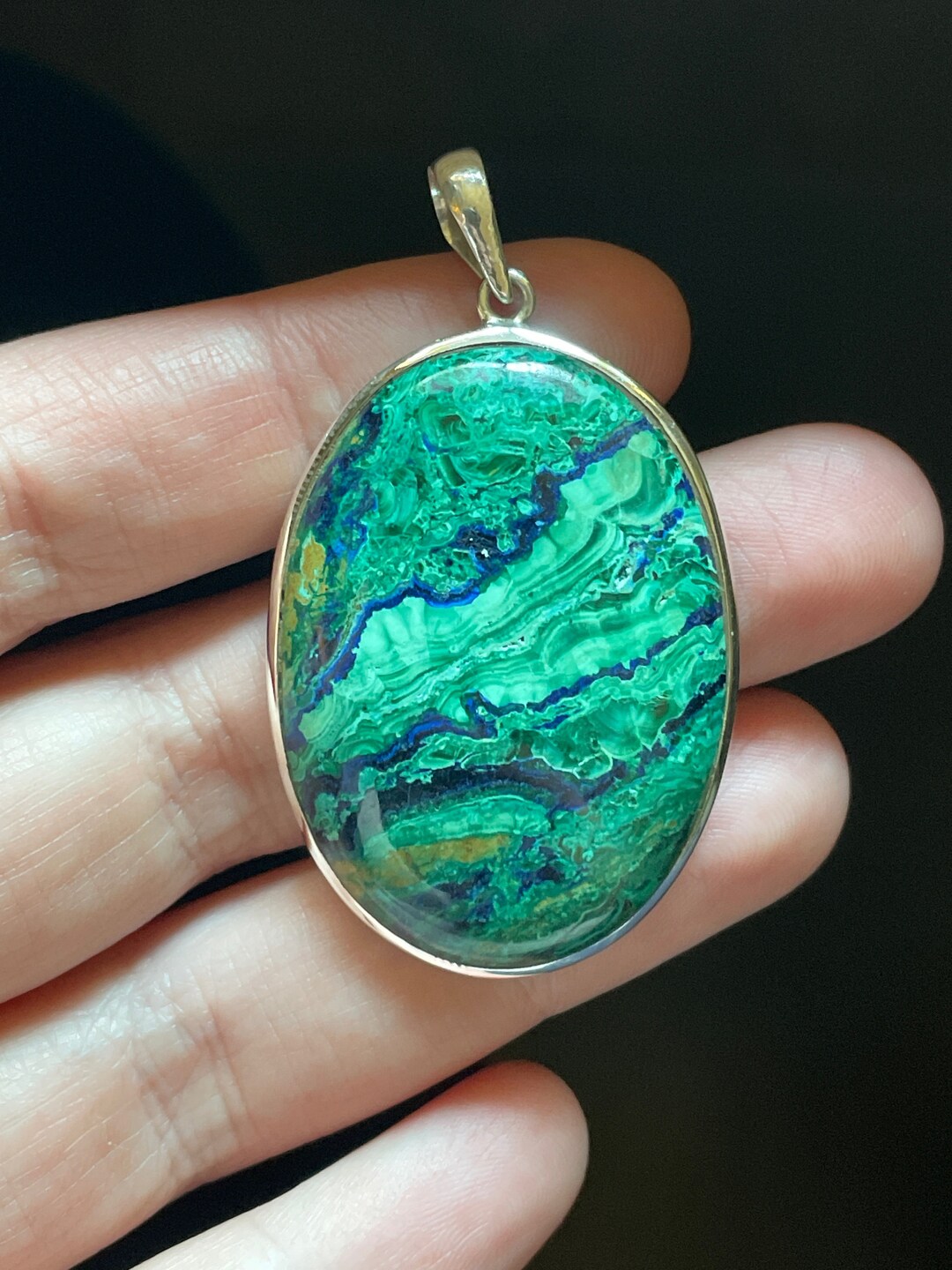 River Malachite Azurite Pendant - Big! - Genuine Azurite & Malachite ...