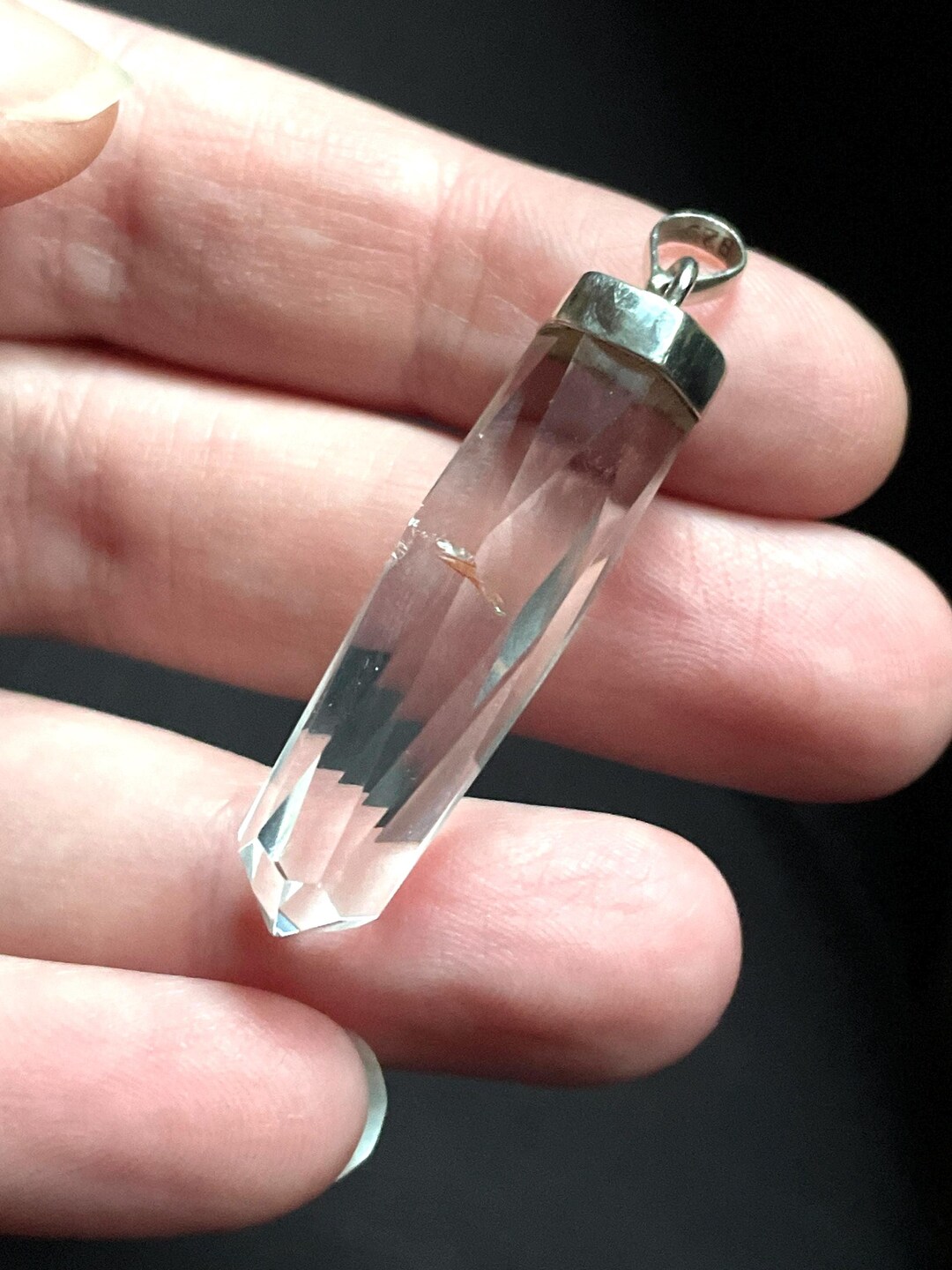 Natural Quartz Cap Pendant, Faceted Clear Crystal Obelisk, Handmade ...