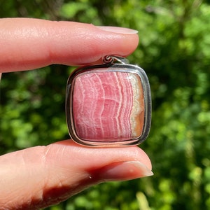 Pink Wave Rhodochrosite Pendant - Handmade Square Solid Sterling Silver ...