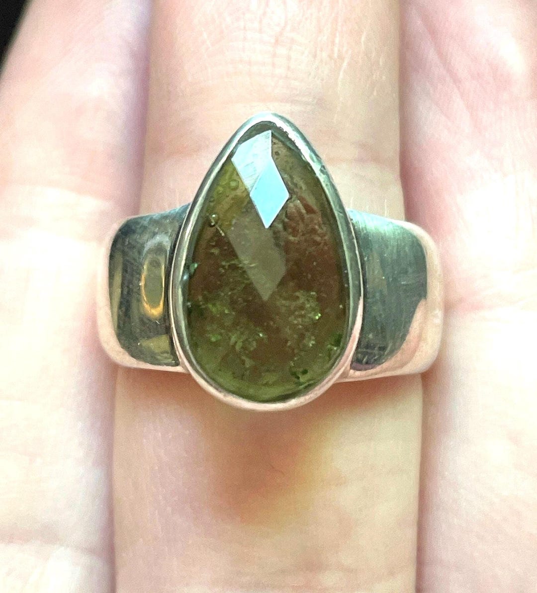 Faceted Teardrop Natural Moldavite Ring US Size 8 - Genuine Moldavite ...