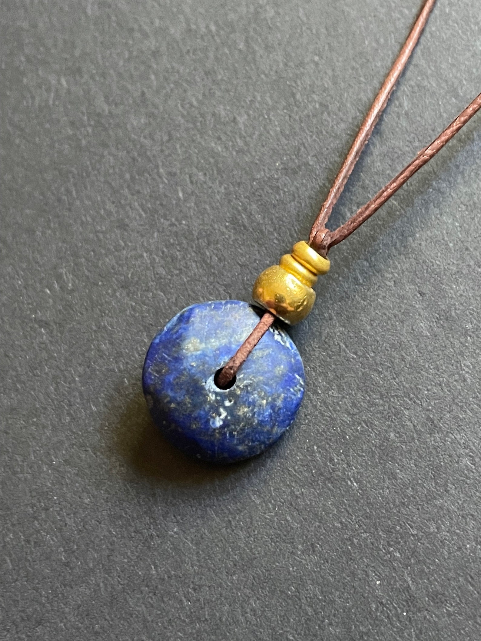 Rustic 18K Gold Necklace, Lapis Leather 18k Solid Gold, Genuine Lapis ...