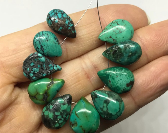 10 Beautiful Genuine Turquoise Beads Natural Carico Turquoise Teardrop ...