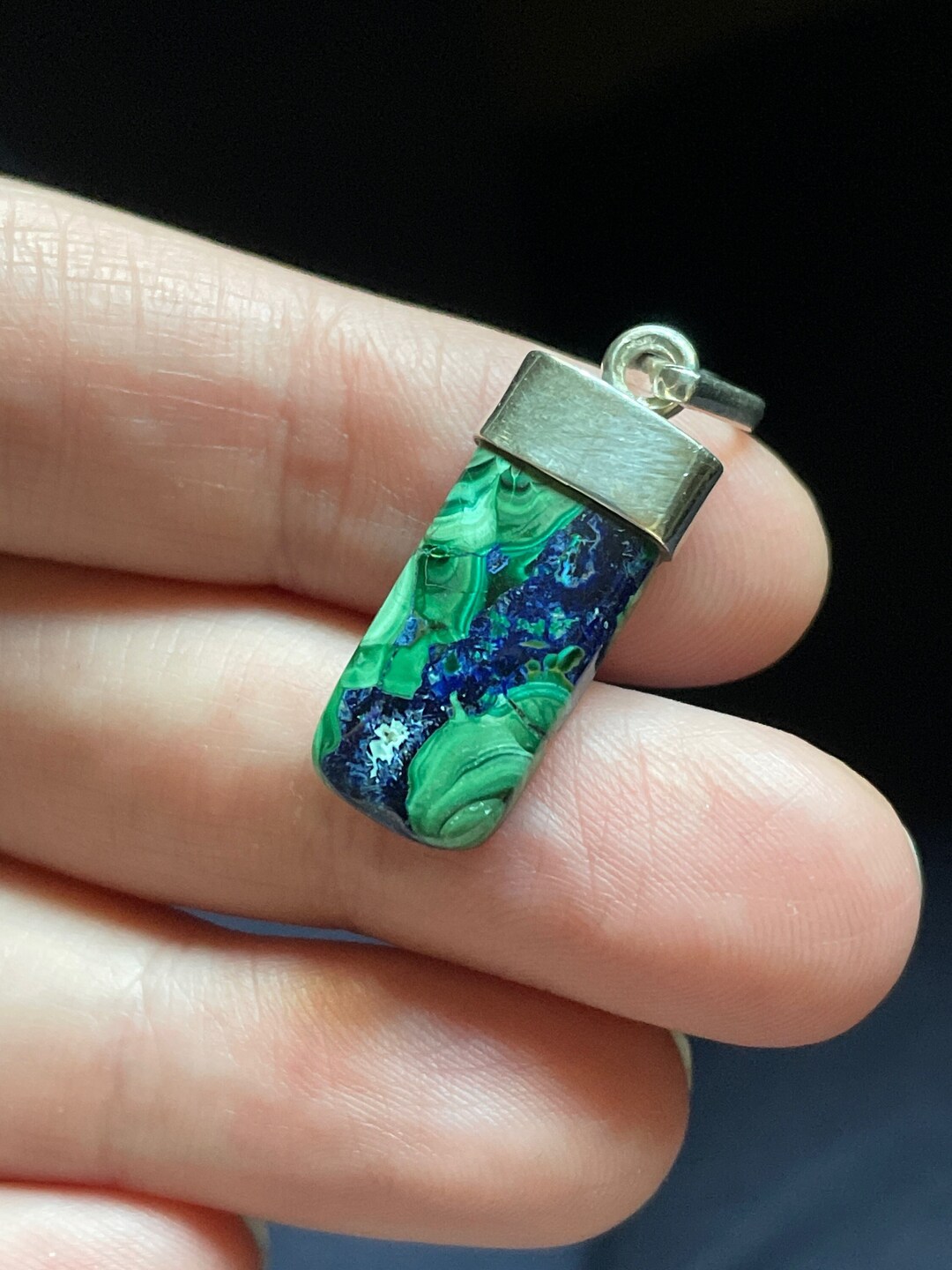 Cat's Eye Malachite Azurite Cap Pendant Genuine High Grade Azurite ...