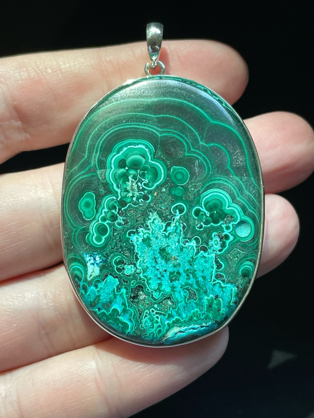 Large Chrysocolla Malachite Pendant - Sterling Silver Pendant - Rare ...