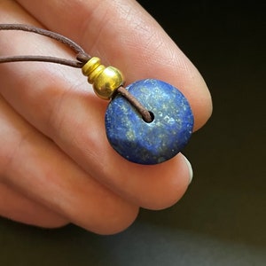 Rustic 18K Gold Necklace, Lapis Leather 18k Solid Gold, Genuine Lapis ...
