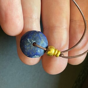 Rustic 18K Gold Necklace, Lapis Leather 18k Solid Gold, Genuine Lapis ...