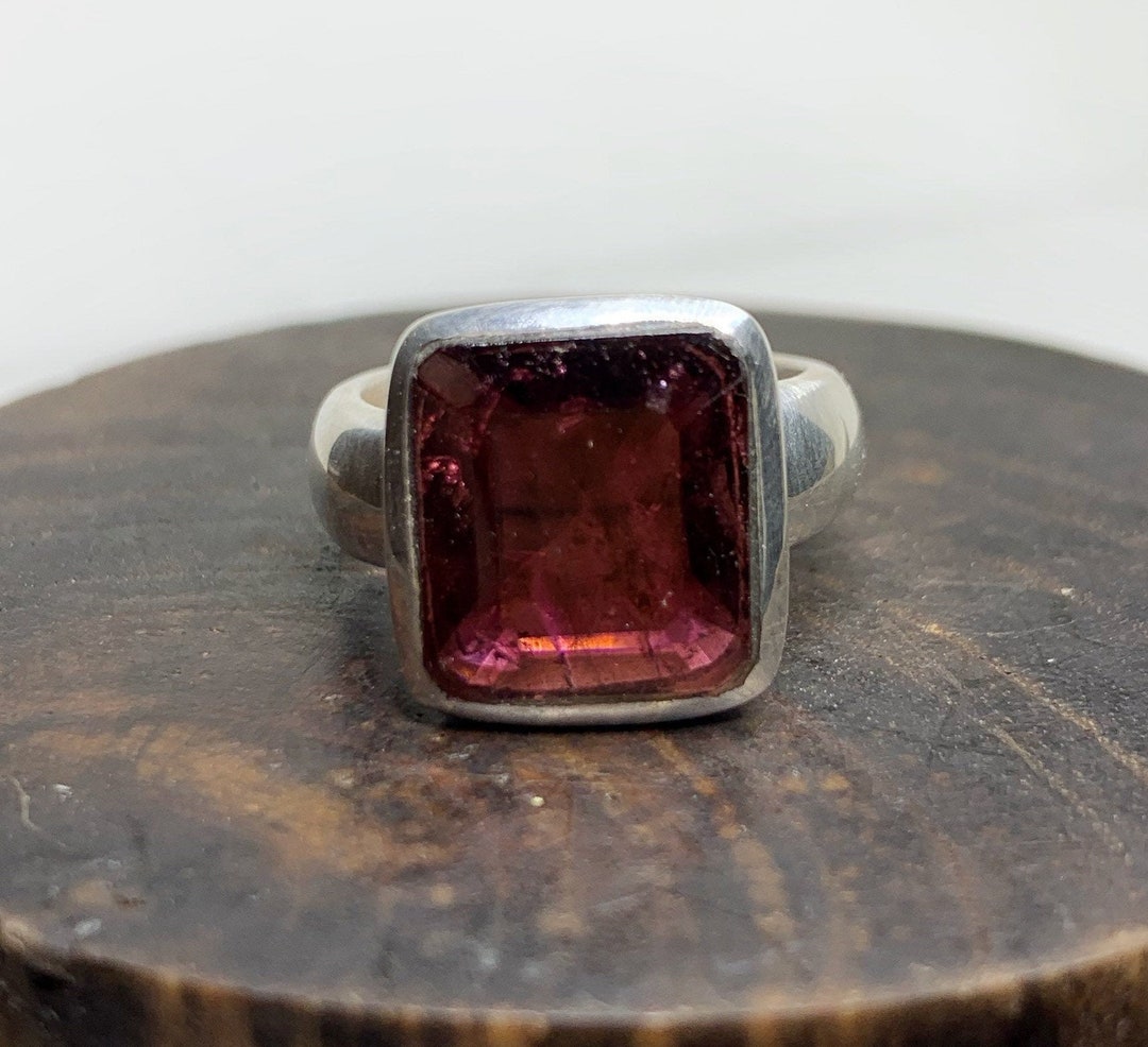 Square Pink Tourmaline Ring - US Size 7.5 - Sterling Silver - Beautiful ...