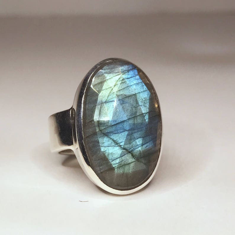 Faceted Labradorite Ring US 9 Sterling Silver Labradorite | Etsy