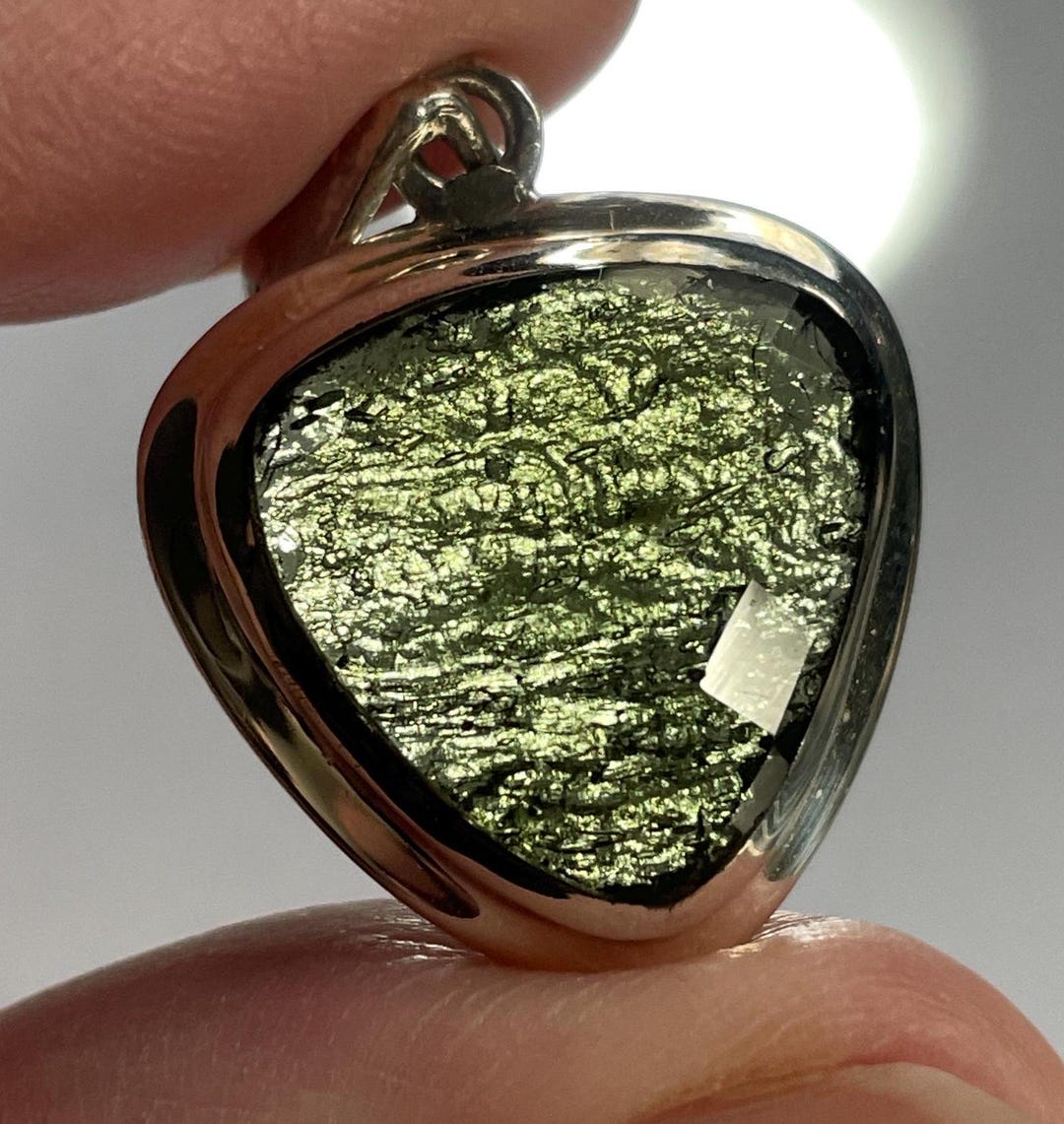 RESERVED* Big Moldavite Triangle Pendant Genuine Moldavite With Rose ...