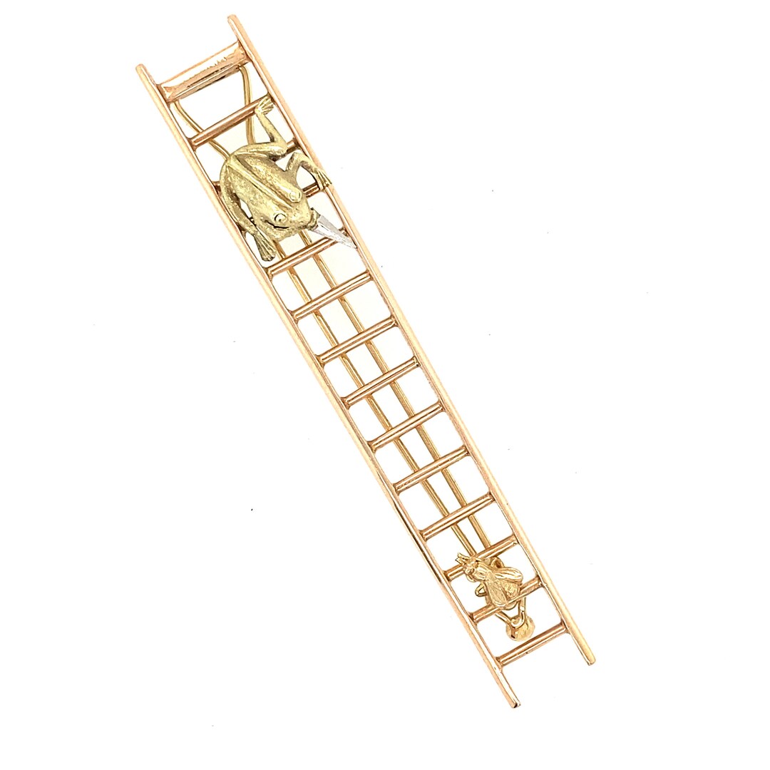 10k Yellow Gold Frog VS Fly Ladder Tie Bar - Etsy