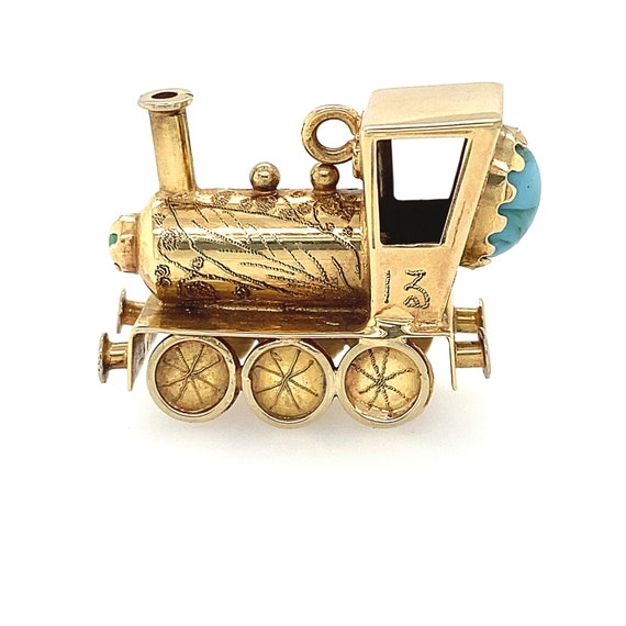 17k Yellow Gold Train Engine Pendant - Gem