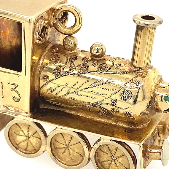 17k Yellow Gold Train Engine Pendant - Gem