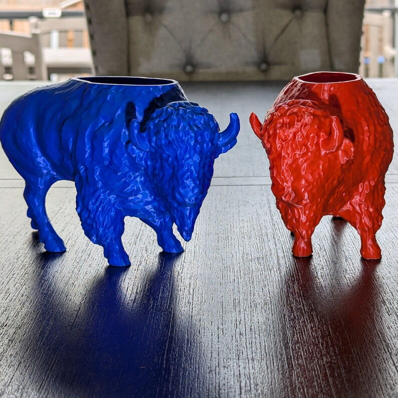 3D Printed Buffalo Planter, Red and Blue Succulent Pot, Eco-friendly ...