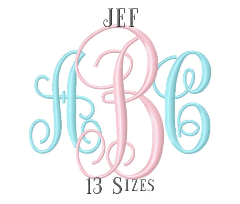 13 SIZE JEF Fonts Interlocking Monogram Embroidery Fonts | Etsy