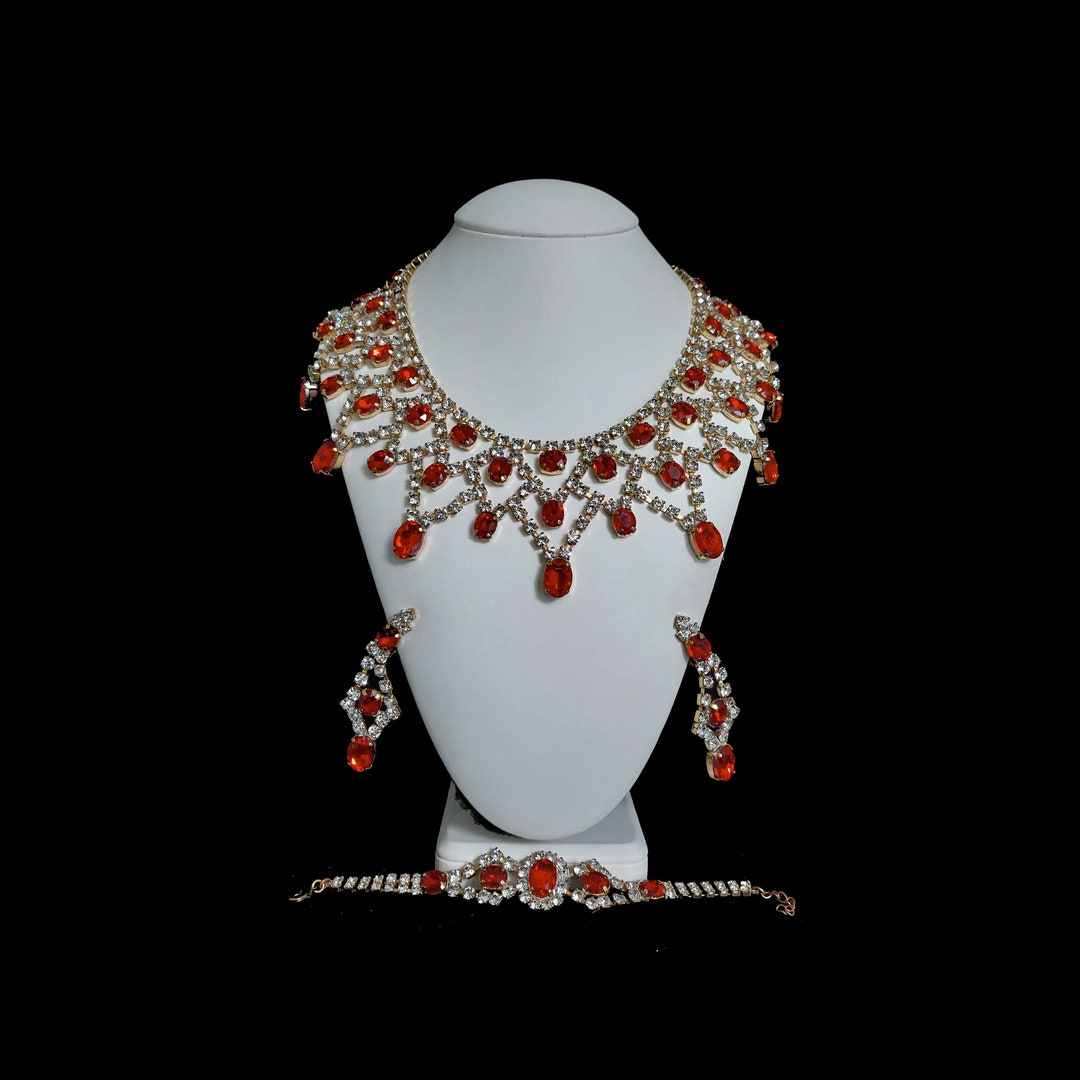 Red Fashion Jewelry Set Sunshine - Necklace, Bracelet and Earring ...