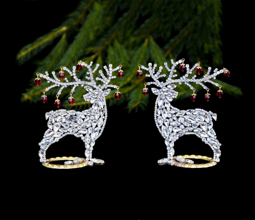 A Set of Handcrafted Delicate Reindeer With Antlers and Red Heart ...