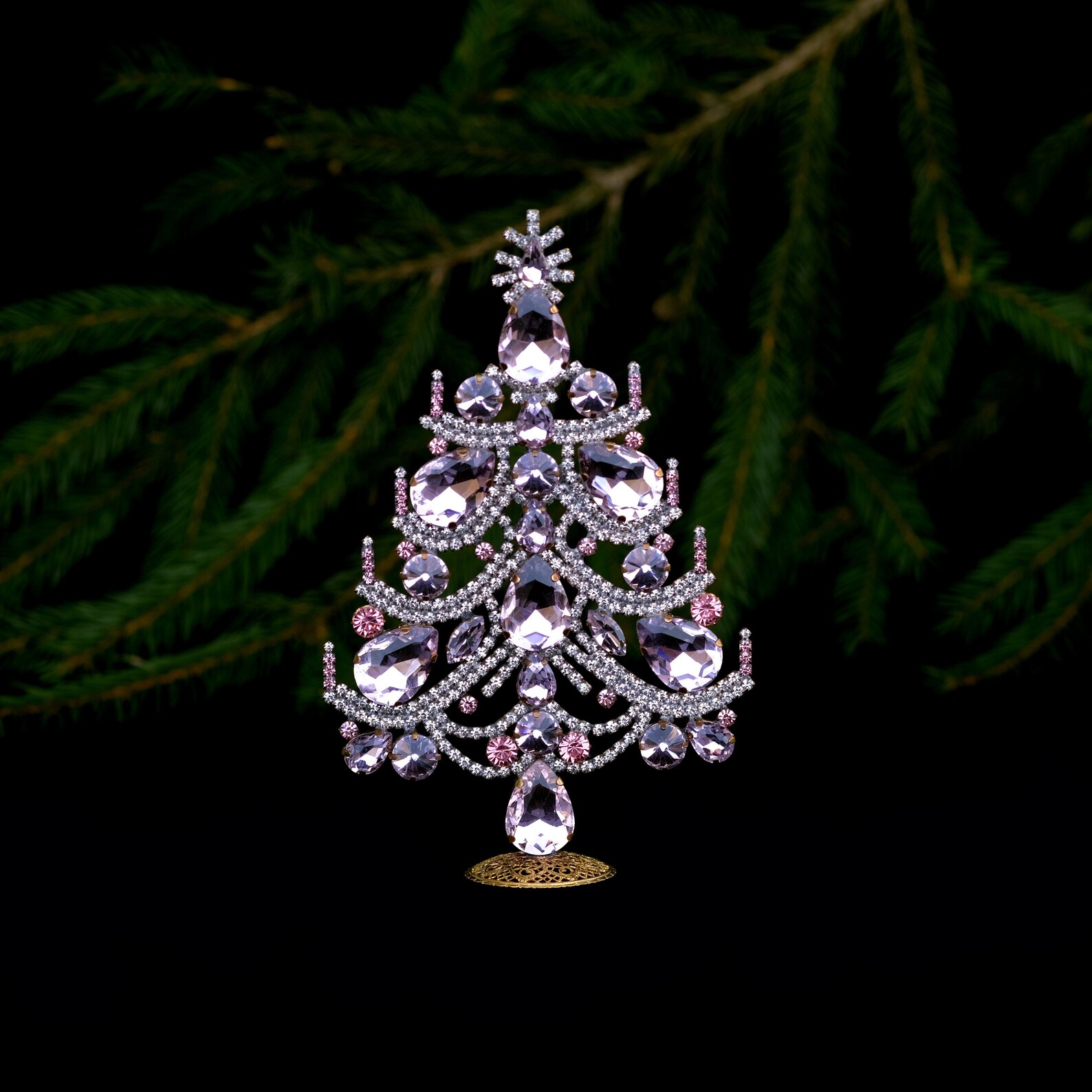 Charming Table Top Glass Xmas Tree, Handcrafted With Clear Coloured ...