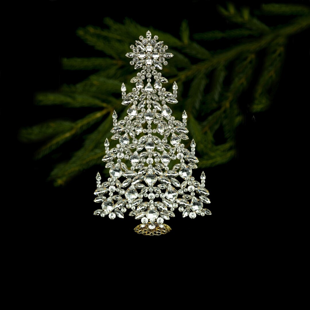 An Intricate Table Top Xmas Tree, Handcrafted With Clear Coloured Czech ...