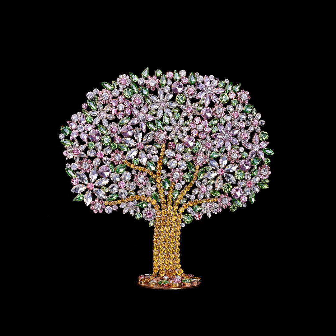 Enchanted Tree green Light Pink Gold Clear Handcrafted - Etsy